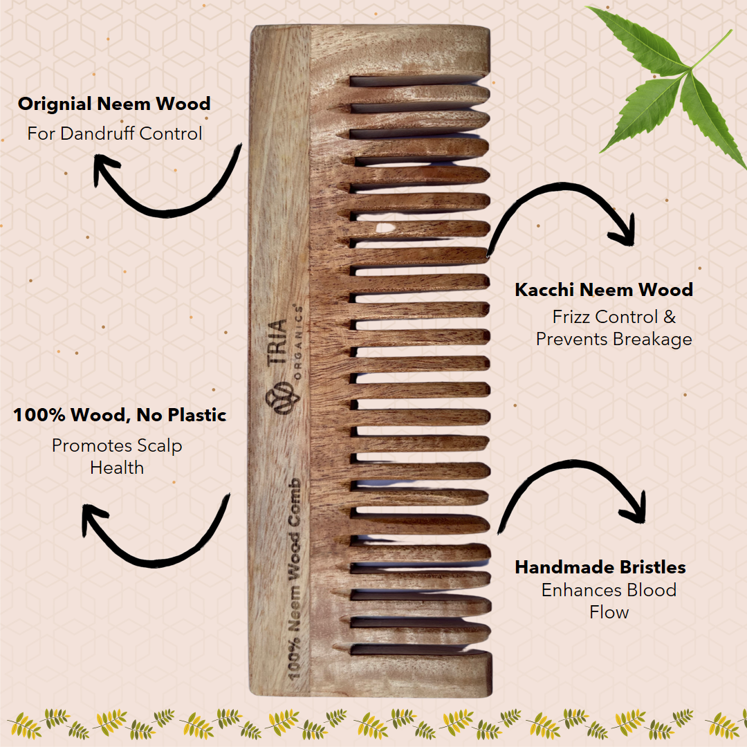 Pure Neem Wood Detangling Comb for Reducing Dandruff, Breakage & Hairf ...