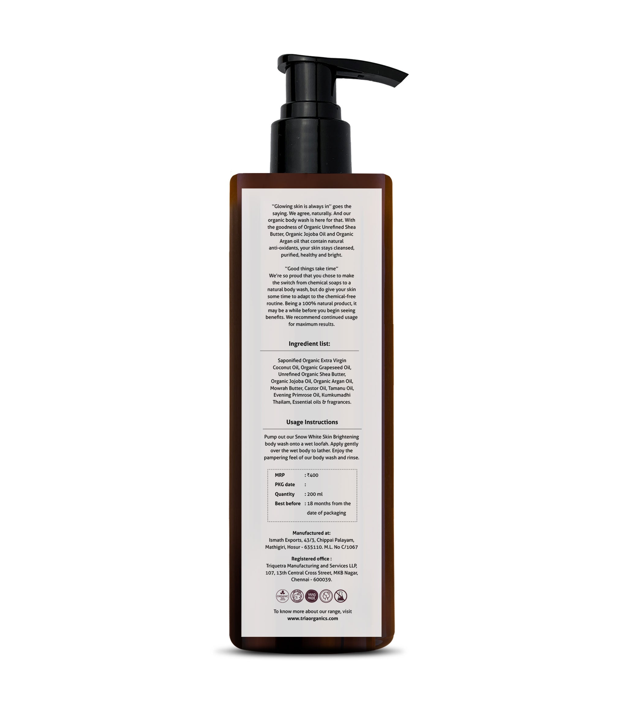 Shea butter, Argan oil & Jojoba oil Body Wash - Skin Brightening (200 ...